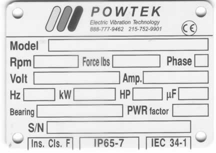 ELECTRIC VIBRATORS NAME PLATE INFORMATION